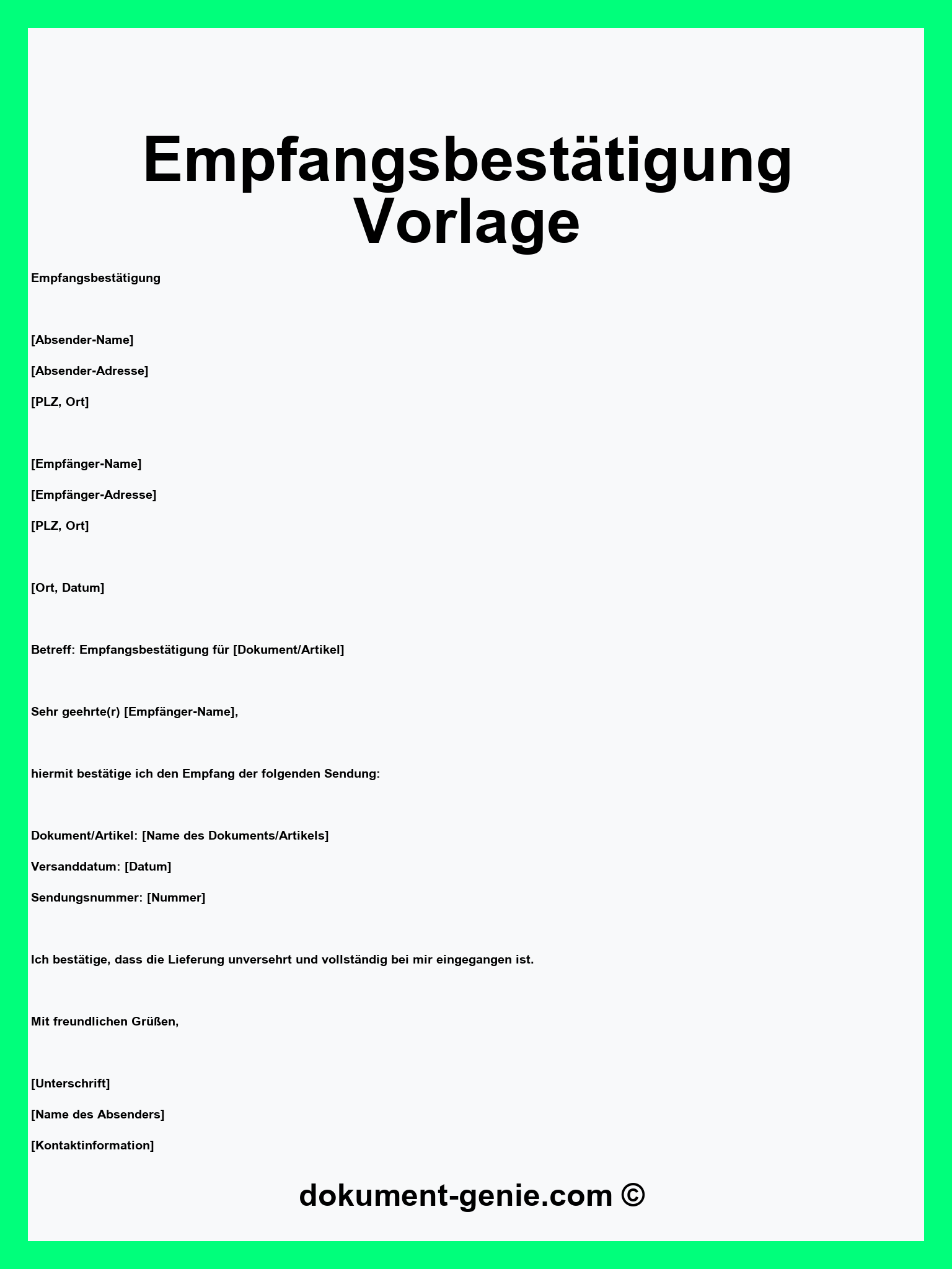 Empfangsbestätigung Vorlage - Word - PDF