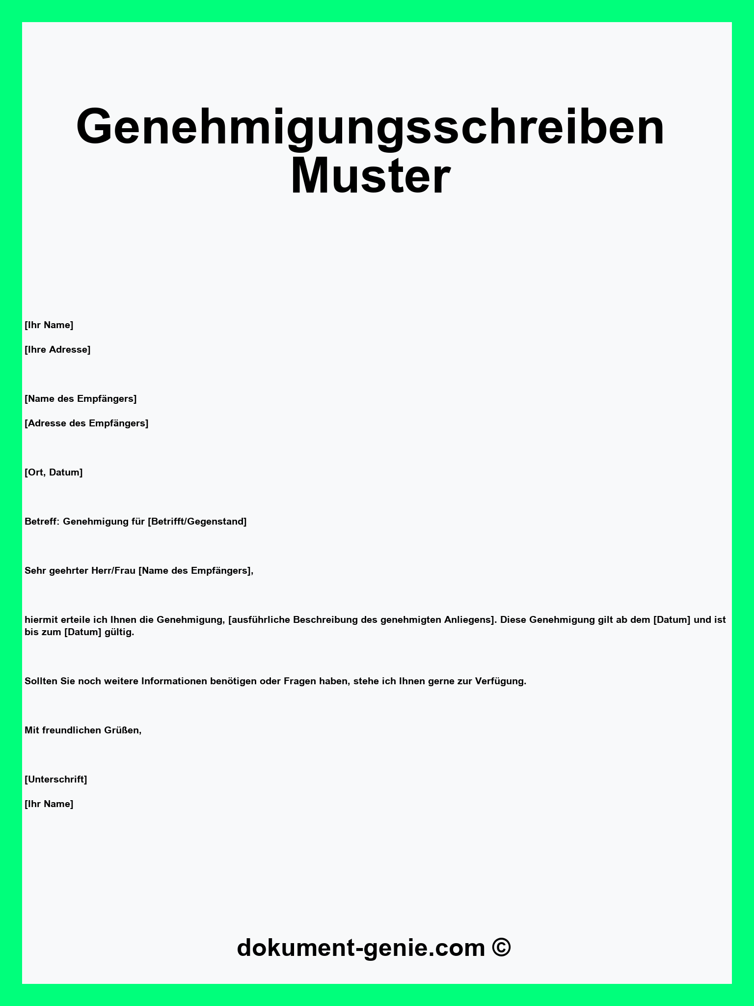Genehmigungsschreiben Muster - Word - PDF