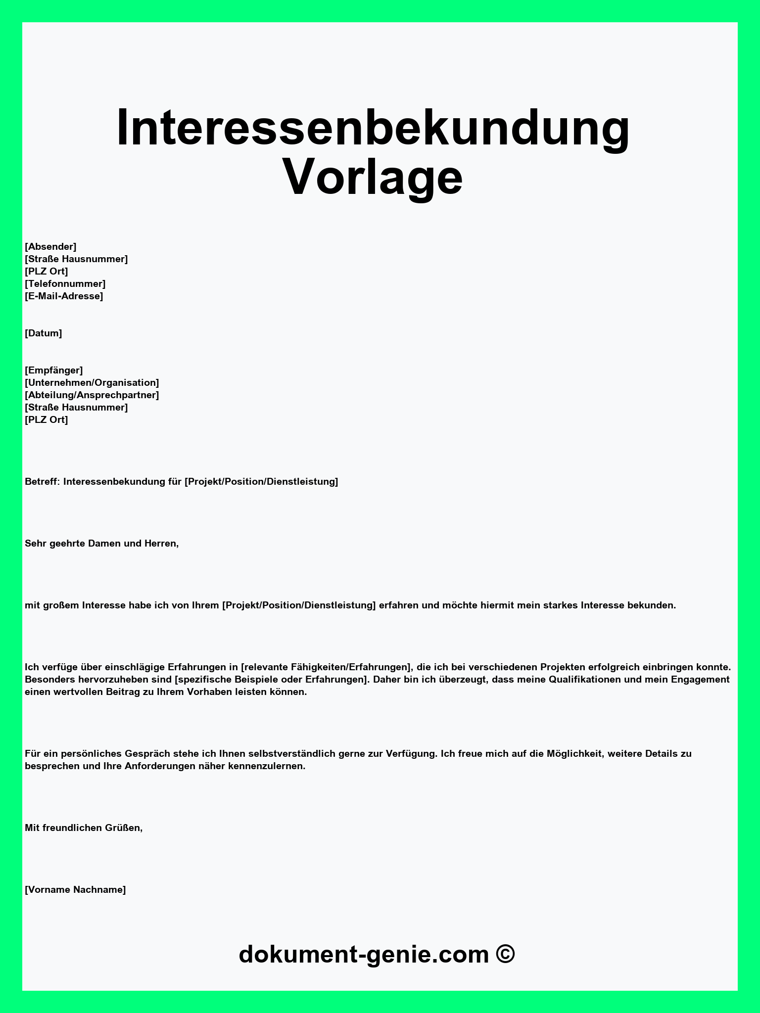 Interessenbekundung Vorlage - Word - PDF